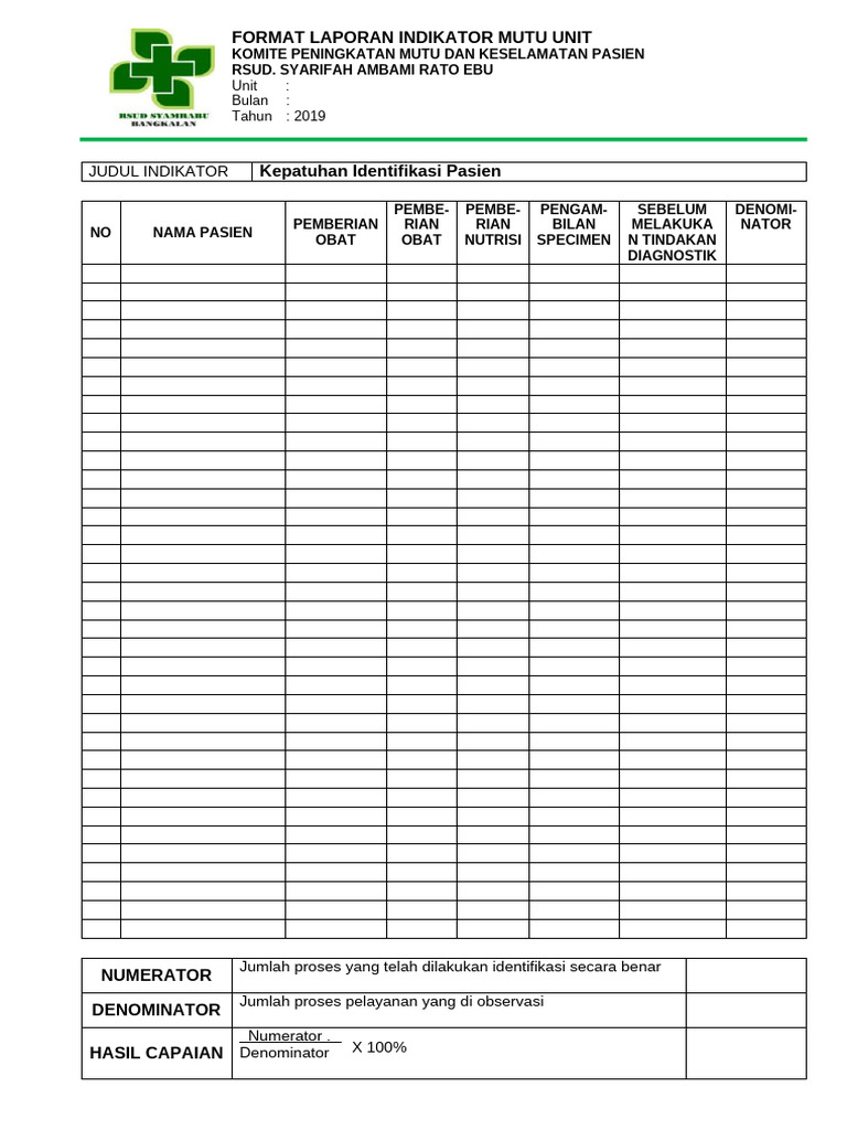 Form Laporan Indikator Mutu Unit Umum - Revisi 3 | PDF