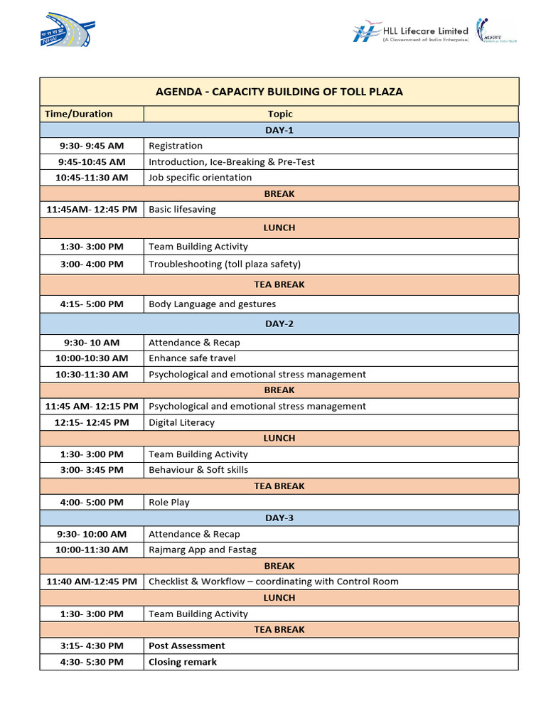 NHAI Training Agenda | PDF