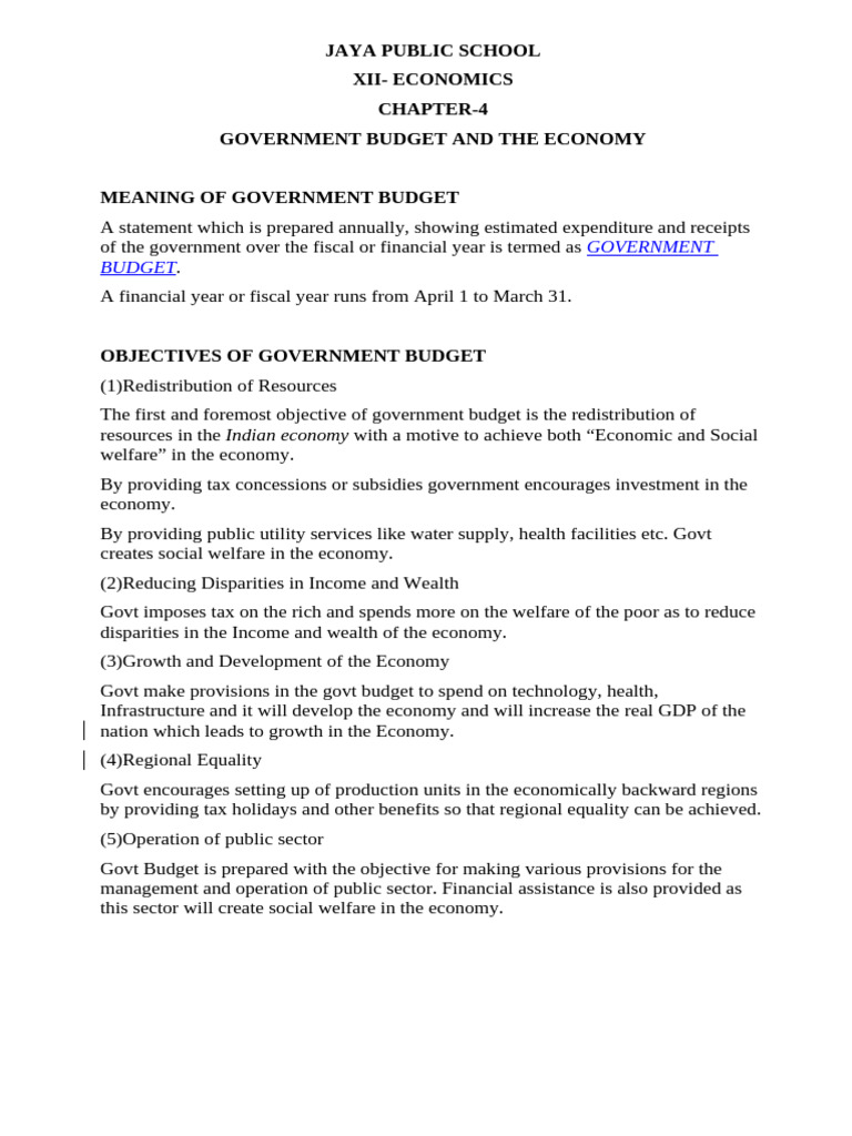 Xii - Macro Eco - Chaper-4 - Government Budget and The Economy | PDF ...