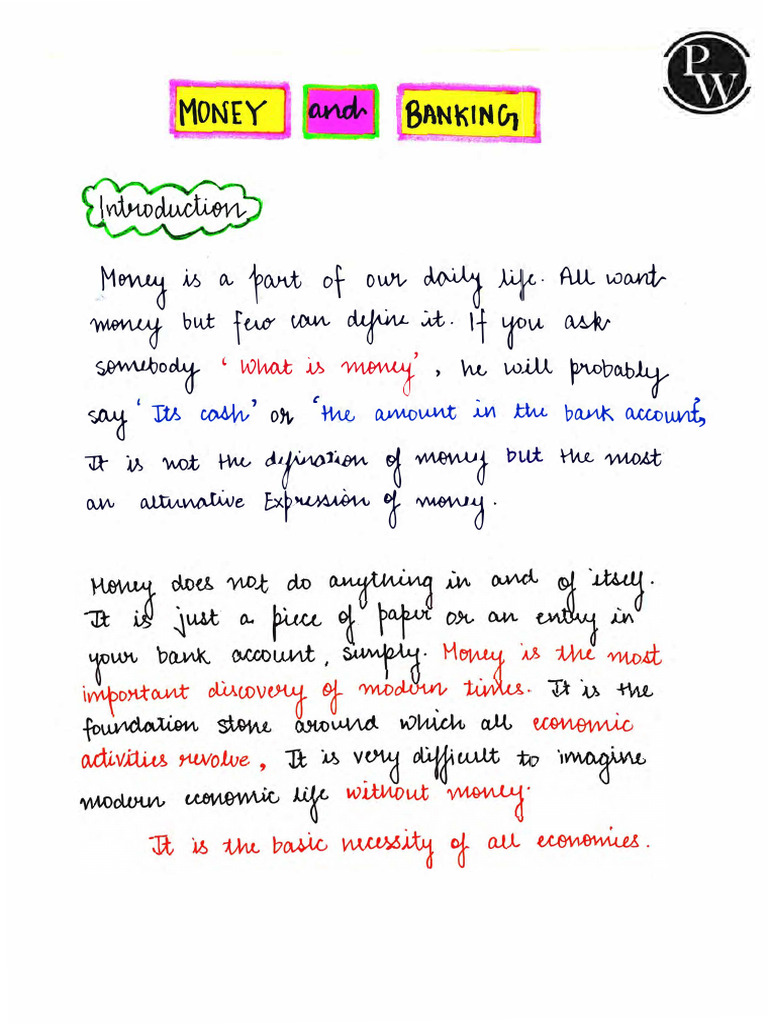Money and Banking - Handwritten Notes - (Kautilya) | PDF