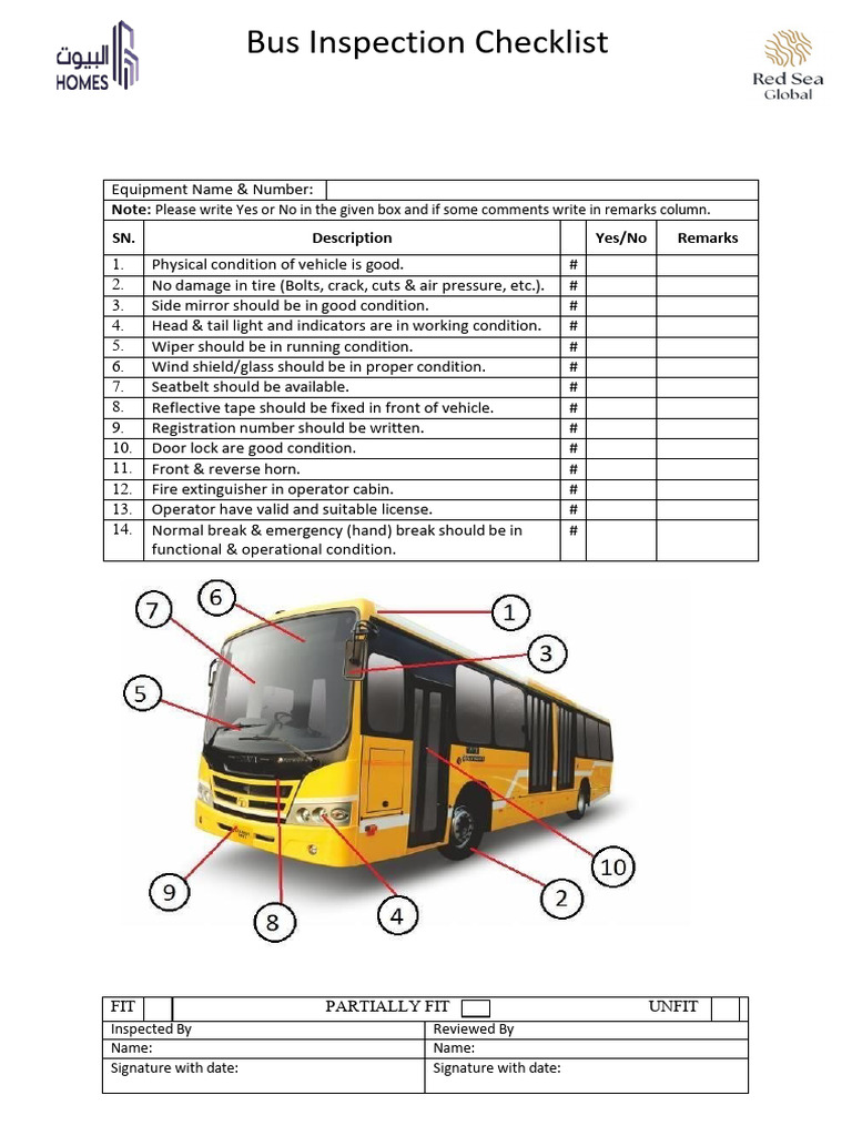 Bus Inspection Checklist | PDF