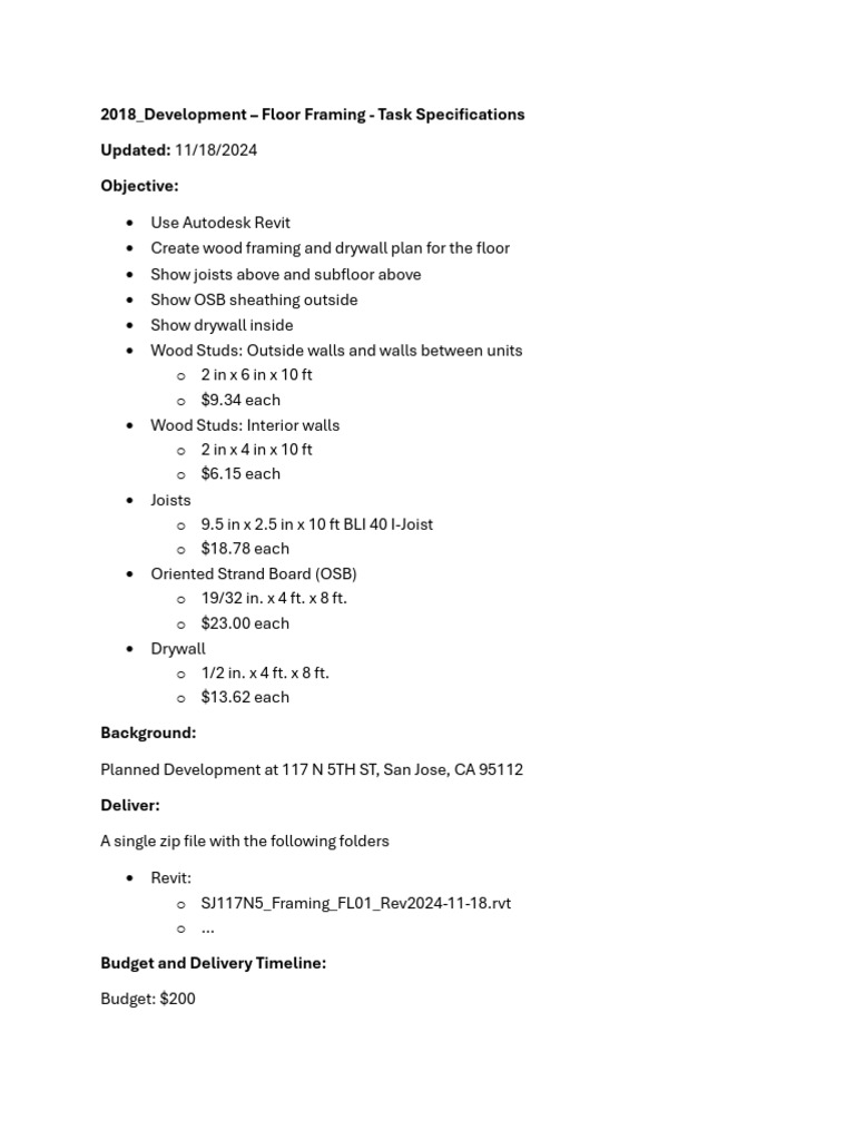 2018 Development Task Specifications Floor Framing Rev2024!11!18 | PDF