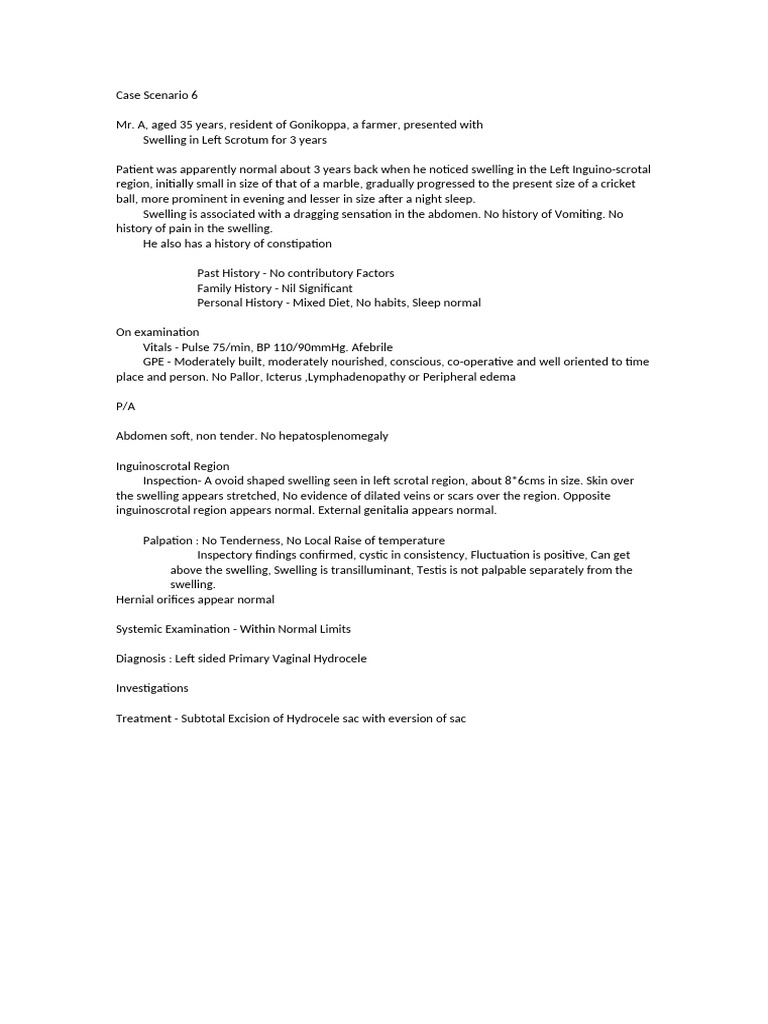 Left Primary Vaginal Hydrocele Case Study | PDF
