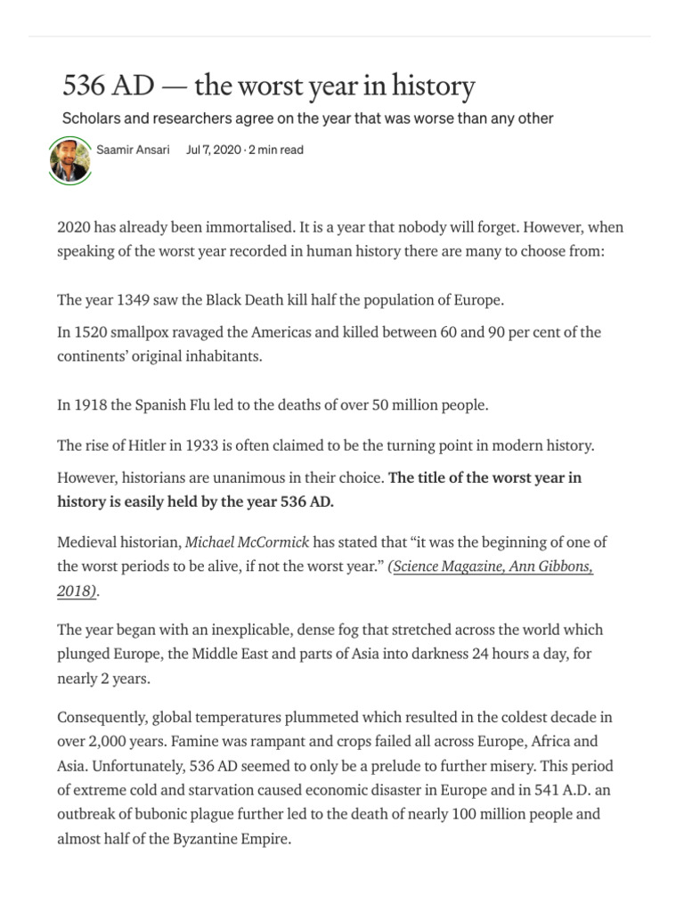 536 AD — the worst year in history | PDF