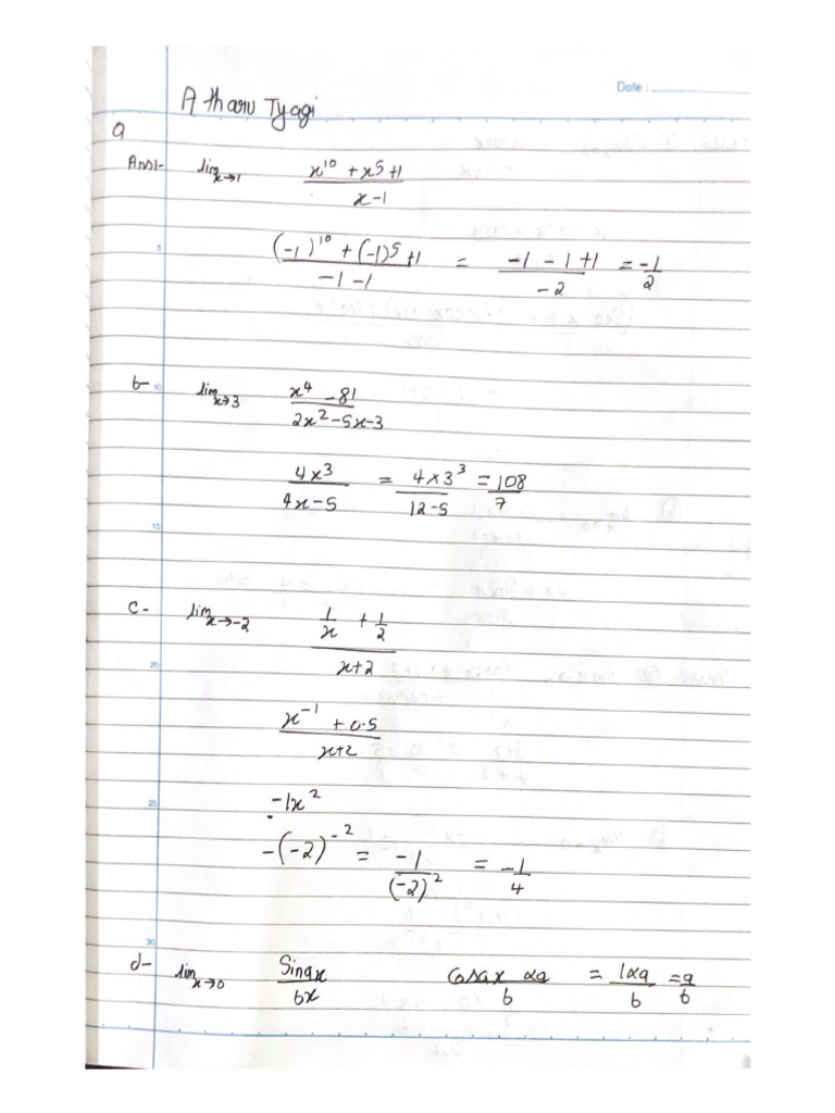 Atharv Tyagi CPP (Limits & Derivatives & Basic Integration | PDF