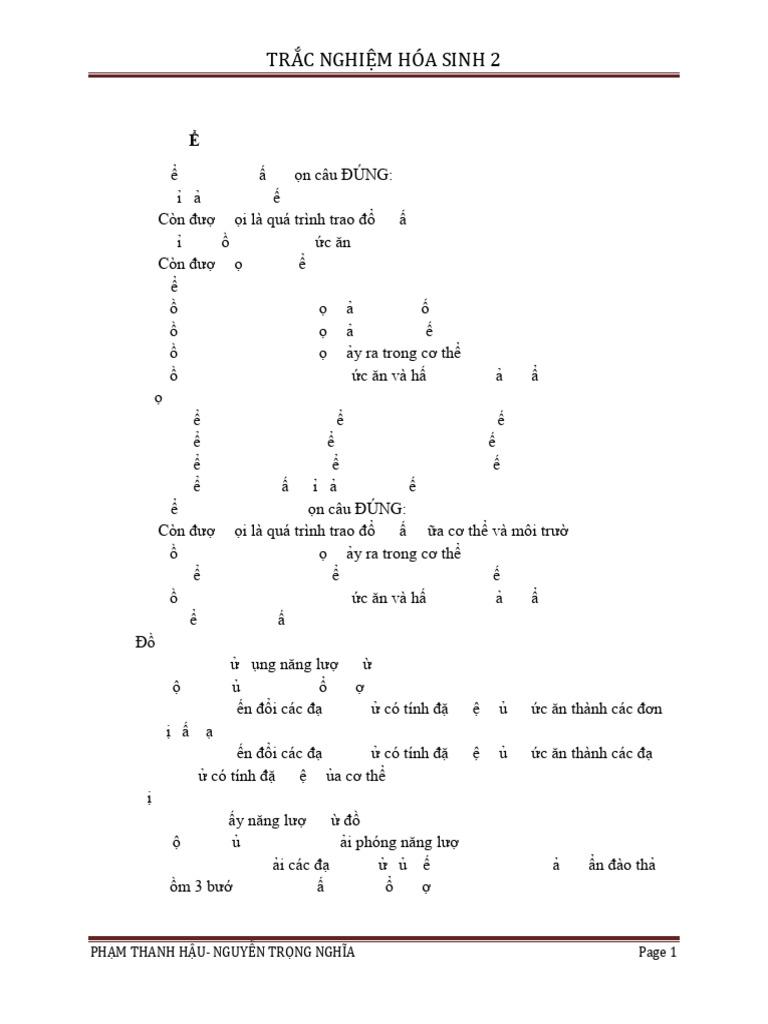 (123doc) - Trac-Nghiem-Hoa-Sinh-1 | PDF