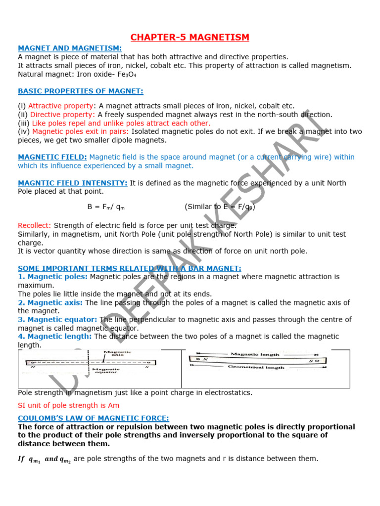 12 - DK - Notes - 24-25 - CH-5 - Magnetism | PDF | Magnetism ...