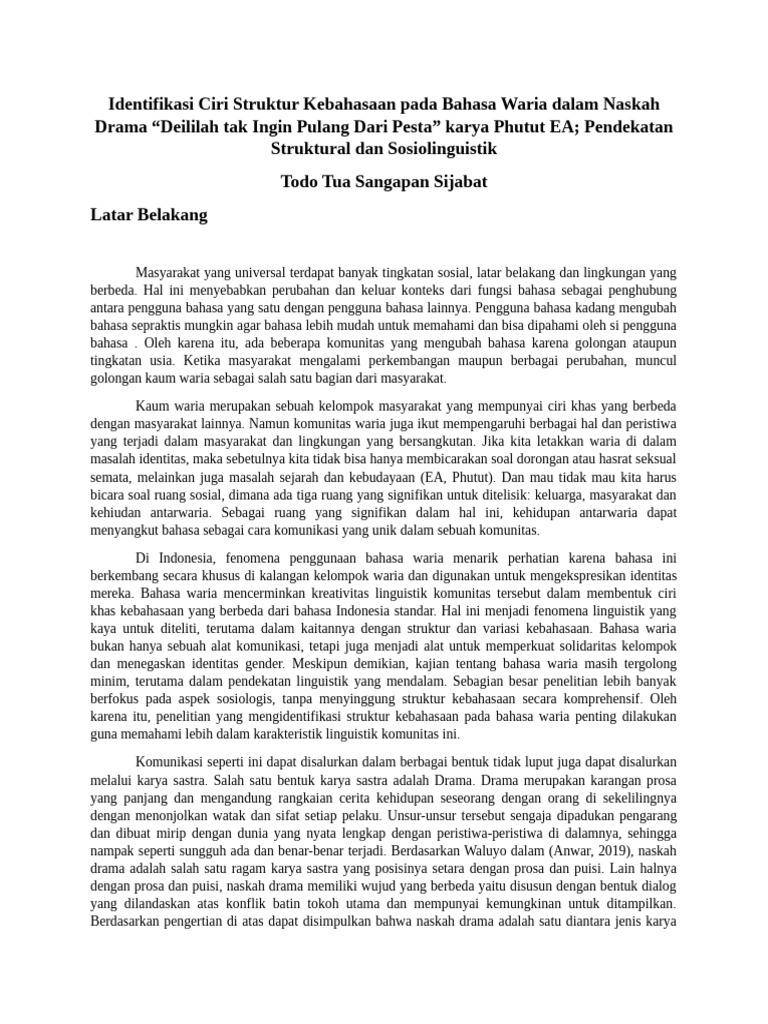 Identifikasi Ciri Struktur Kebahasaan pada Bahasa Waria dalam Naskah Drama | PDF