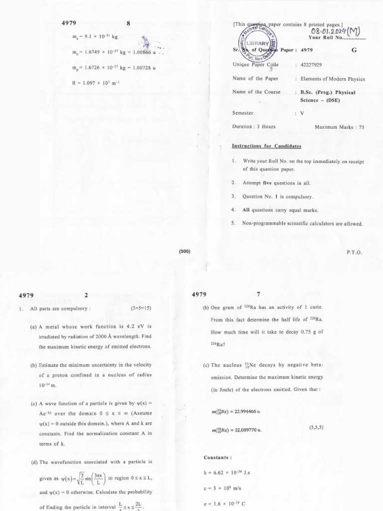 Elements of Modern Physics-V | PDF
