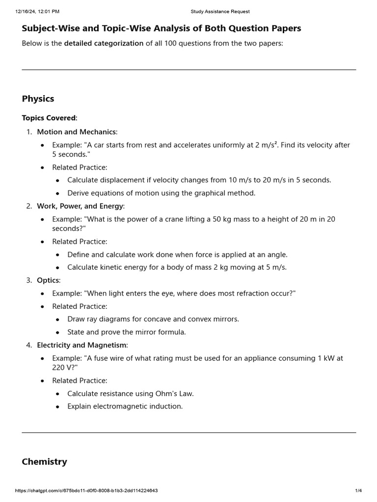 Paper Analysis of Two Question Paper | PDF | Chemistry | Physical Sciences