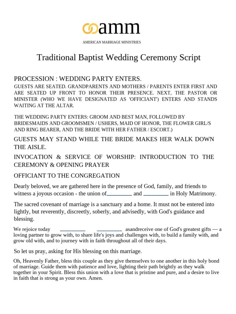 Baptist Wedding Ceremony Script | PDF | Wedding | Marriage