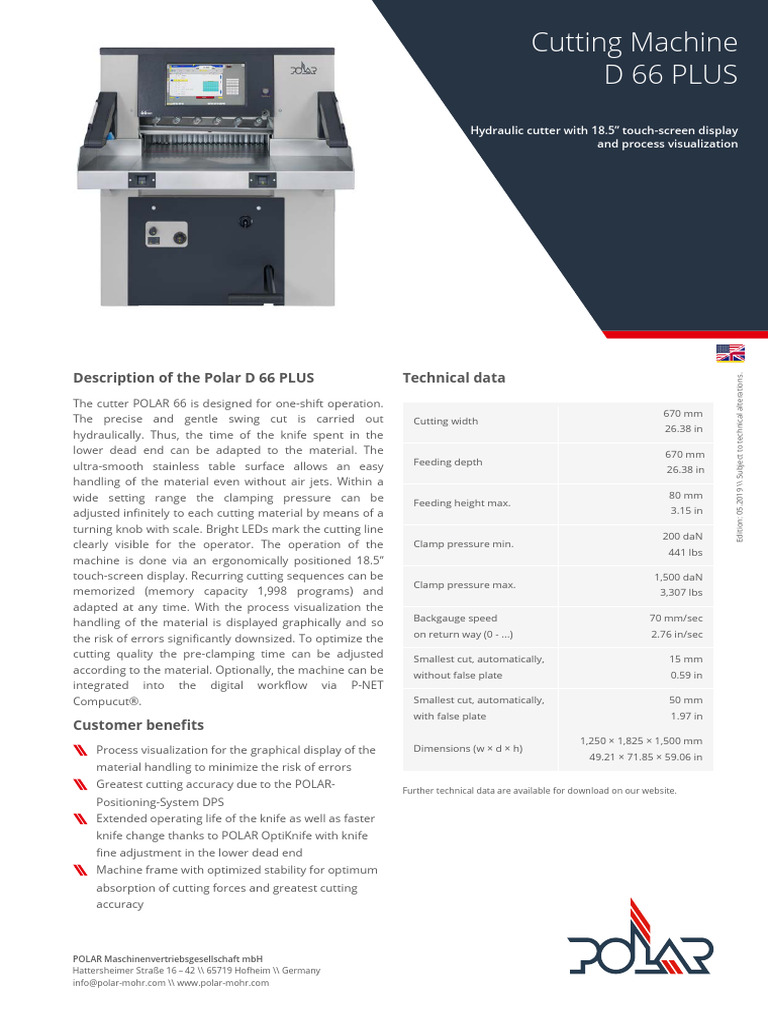 POLAR Cutting Machine D 66 Productsheet | PDF