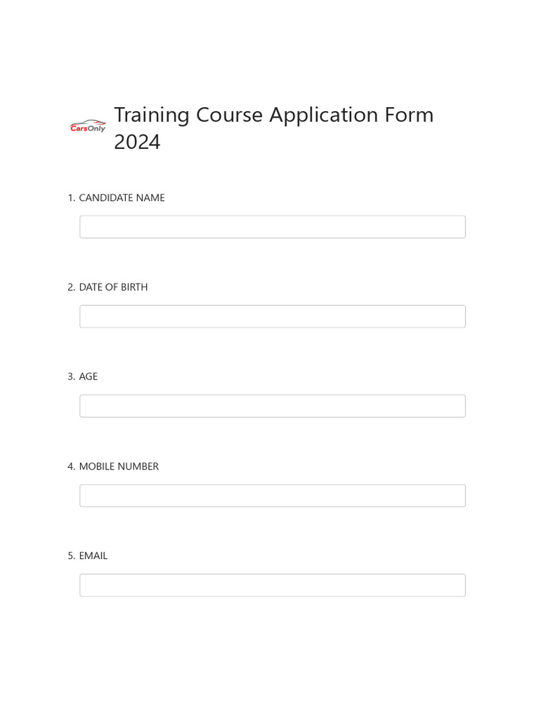 CarsOnly ECM Training Course Application Form 2024 | PDF