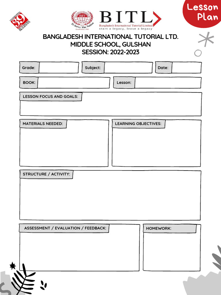 Playful Nature Print-Friendly Blank Lesson Plan | PDF
