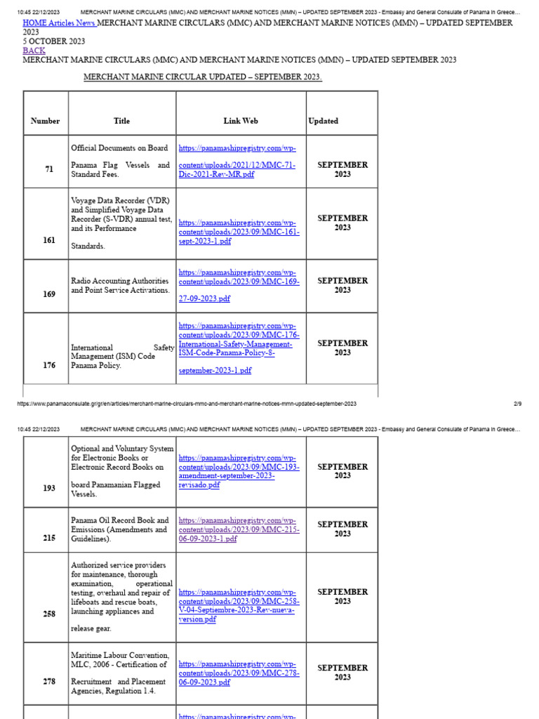 Merchant Marine Circulars (MMC) and Merchant Marine Notices (MMN ...