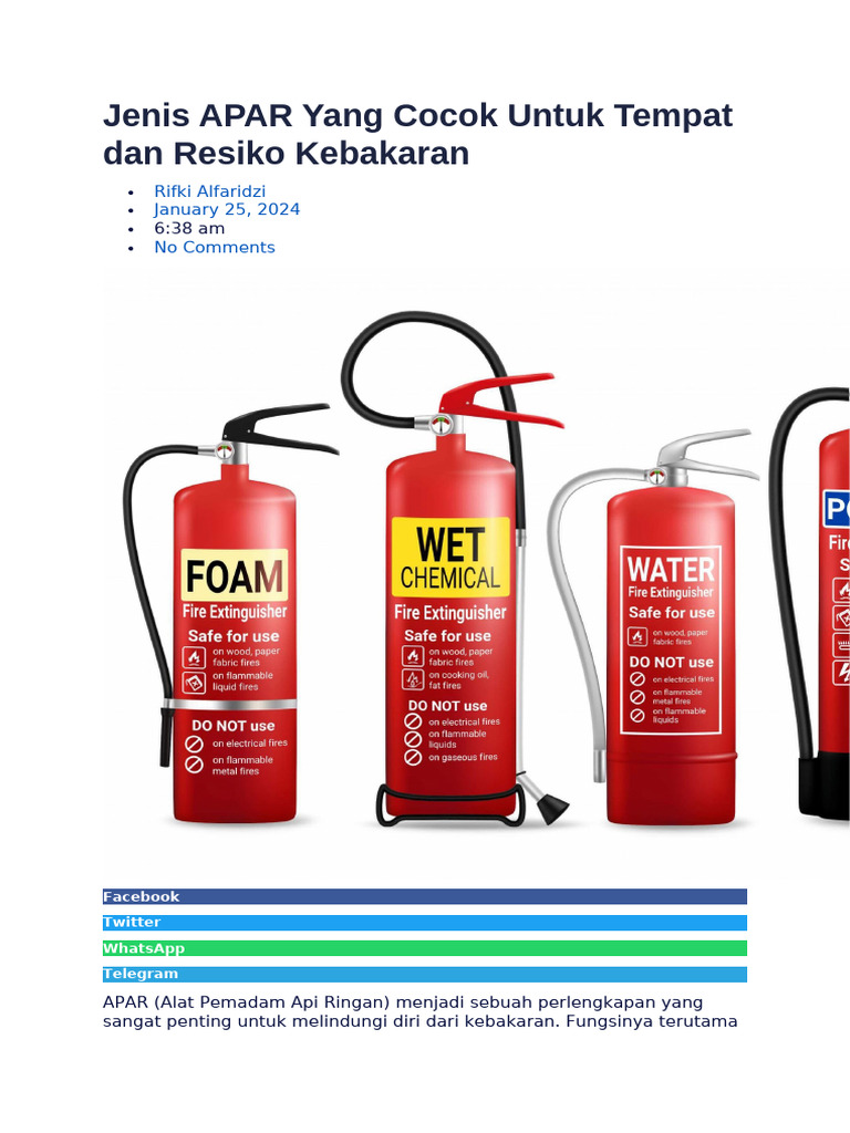 Jenis APAR Yang Cocok Untuk Tempat dan Resiko Kebakaran | PDF