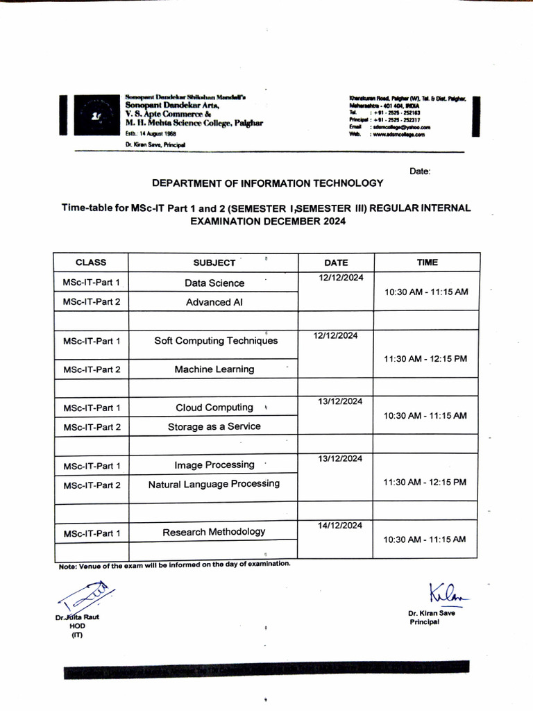 MSc Sem I & III Internal Exam 2024-25 | PDF | Computer Science | Computing