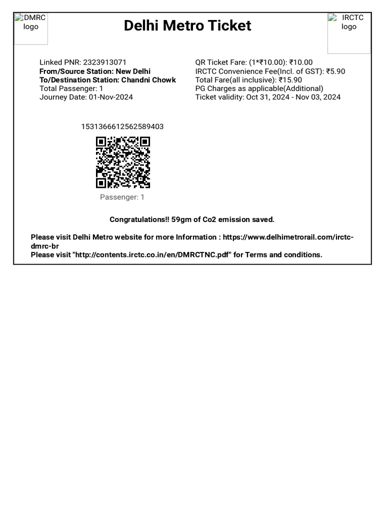 Delhi Metro Ticket-1 (2323913071) | PDF