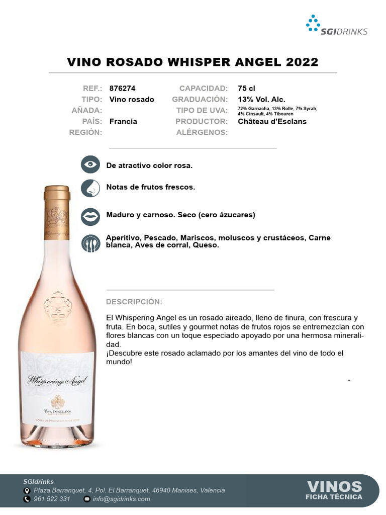 Ficha Tecnica Vino Rosado Whispering Angel | PDF