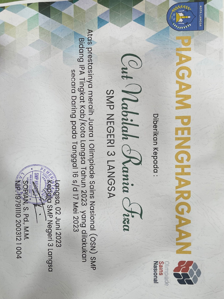 Prestasi 1 OSN | PDF