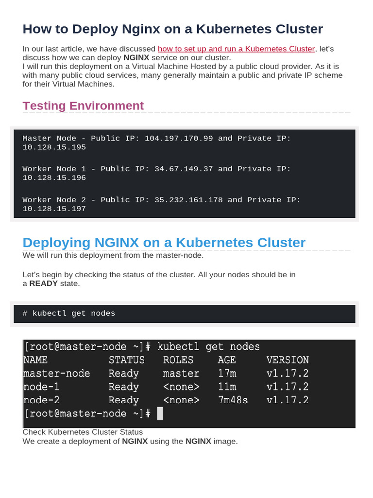 How To Deploy Nginx On A Kubernetes Cluster Pdf Computer Cluster Distributed Computing