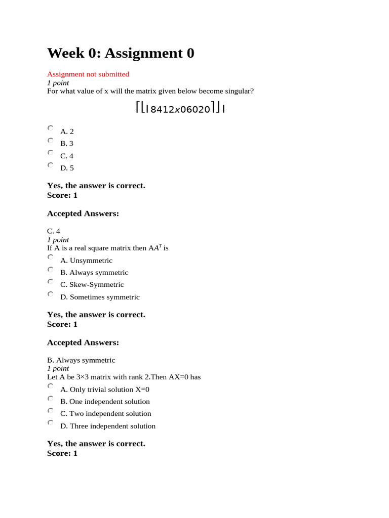 Matrix and Probability Assignments | PDF