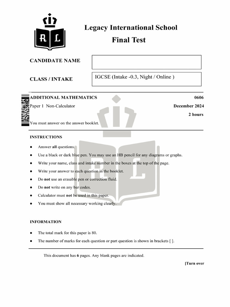 IG 0.3 Night Online Amath Paper 1 | PDF