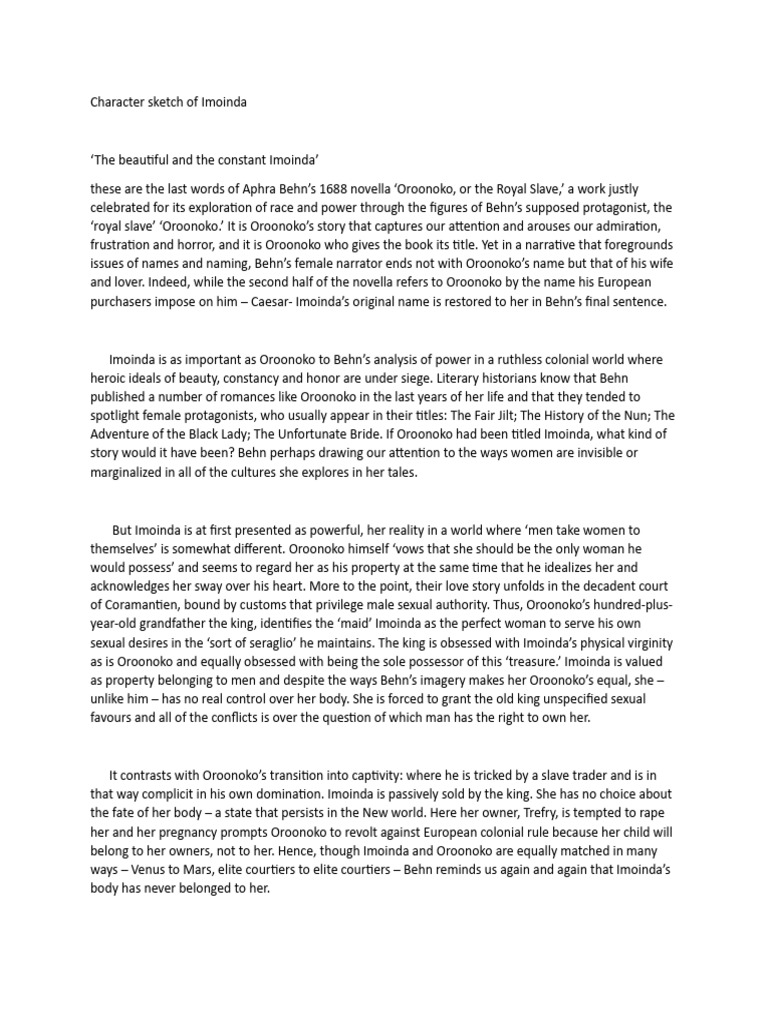 Character Sketch of Imoinda | PDF