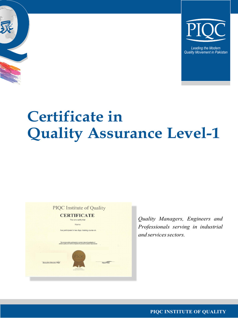 Certificate in Quality Assurance Level 1 Brochure PIQC Lahore | PDF ...