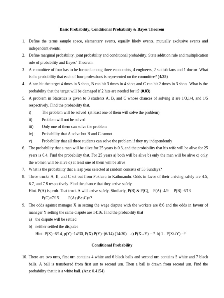 Basic Probability, Bayes Theorem | PDF | Probability | Odds