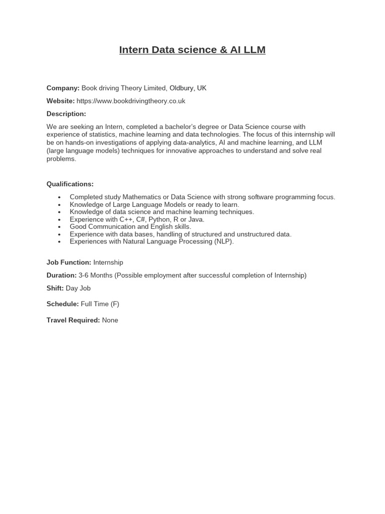 Intern Data science & AI LLM | PDF Intern Data science & AI LLM | PDF