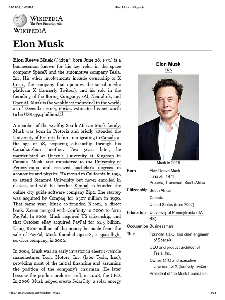 Elon Musk - Wikipedia | PDF | Elon Musk | Solar City