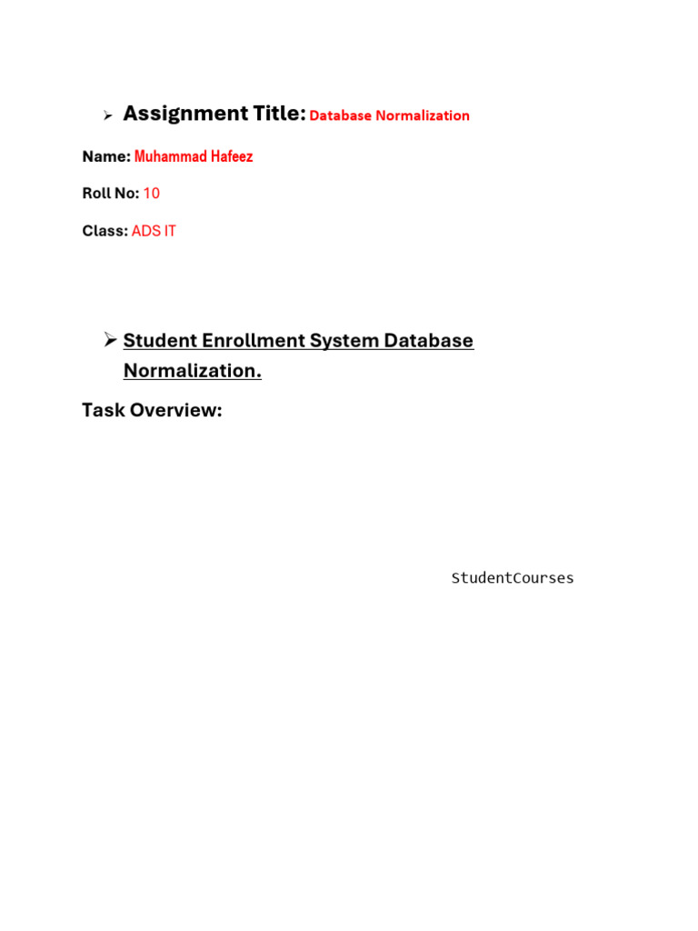Assignment Title Database Normalization | PDF
