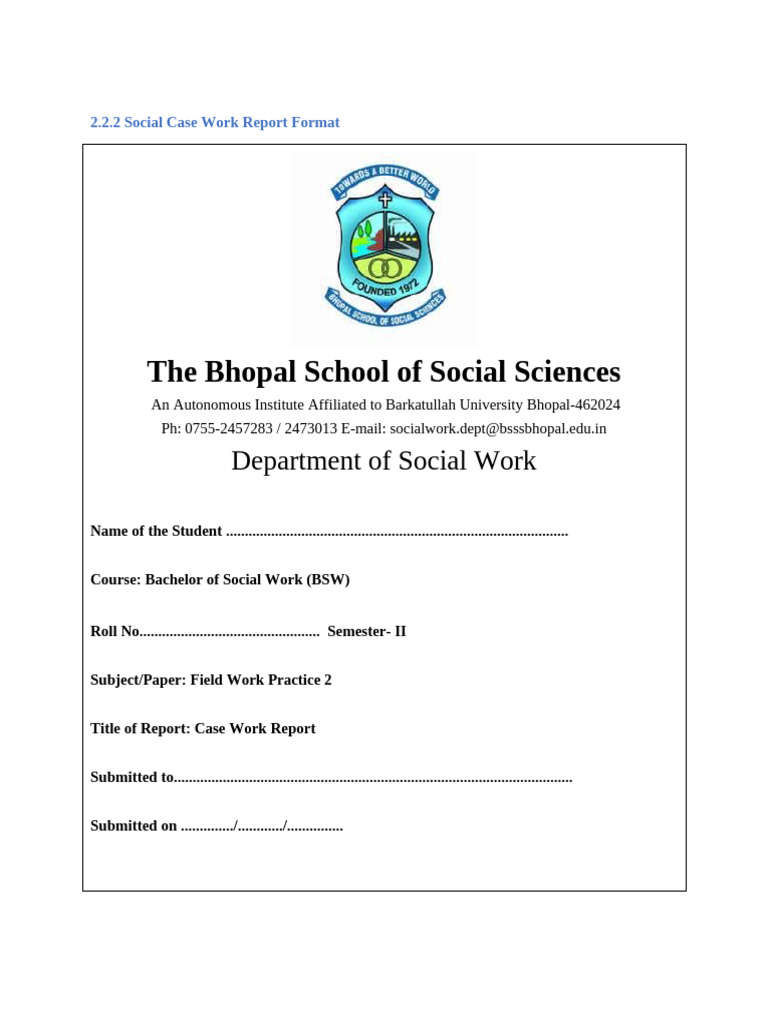Social Case Work Report Format | PDF