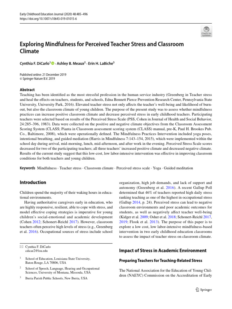 Exploring Mindfulness For Perceived Teacher Stress and Classroom ...