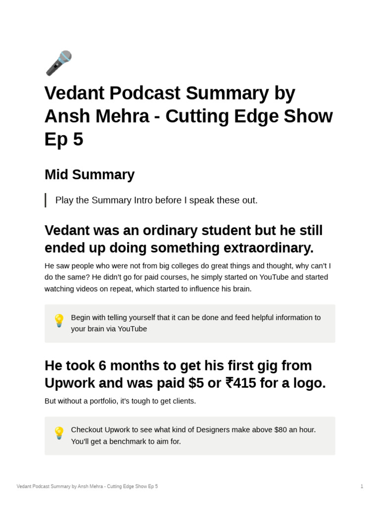 Podcast Summary Vedant | PDF
