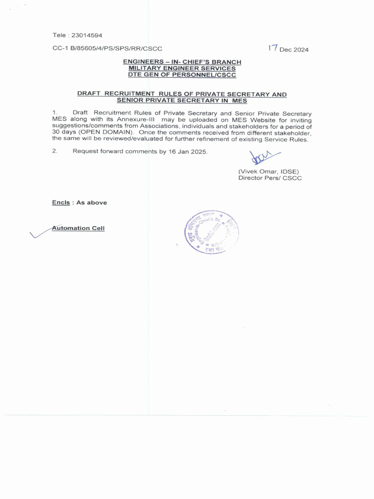Draft Recruitment Rules of Private Secretary and Senior Private ...