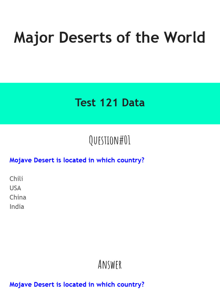 Major Deserts of The World - Test Data 121 | PDF | Desert | Arabian ...