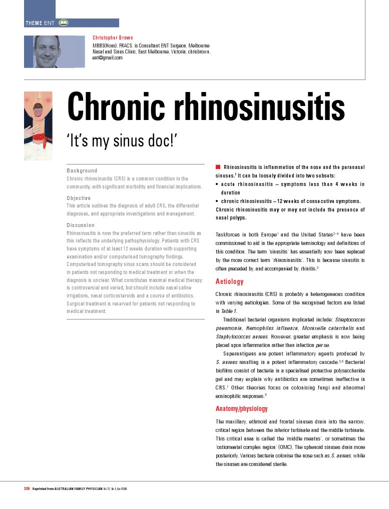 Chronic Rhinosinusitis: It's My Sinus Doc!' | PDF | Medicine | Diseases ...