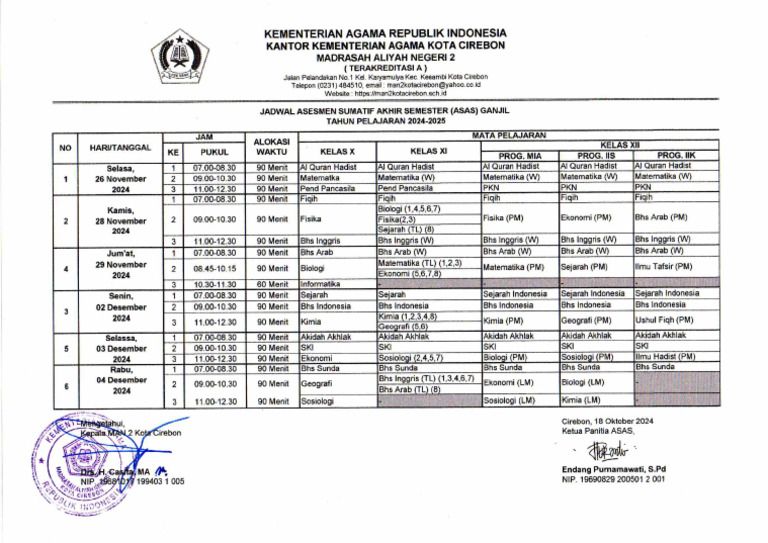 Revisi - Jadwal ASAS Ganjil 2024-2025 | PDF