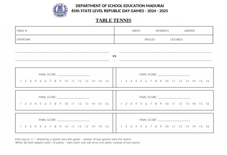 Table Tennis Score Sheet FINAL | PDF