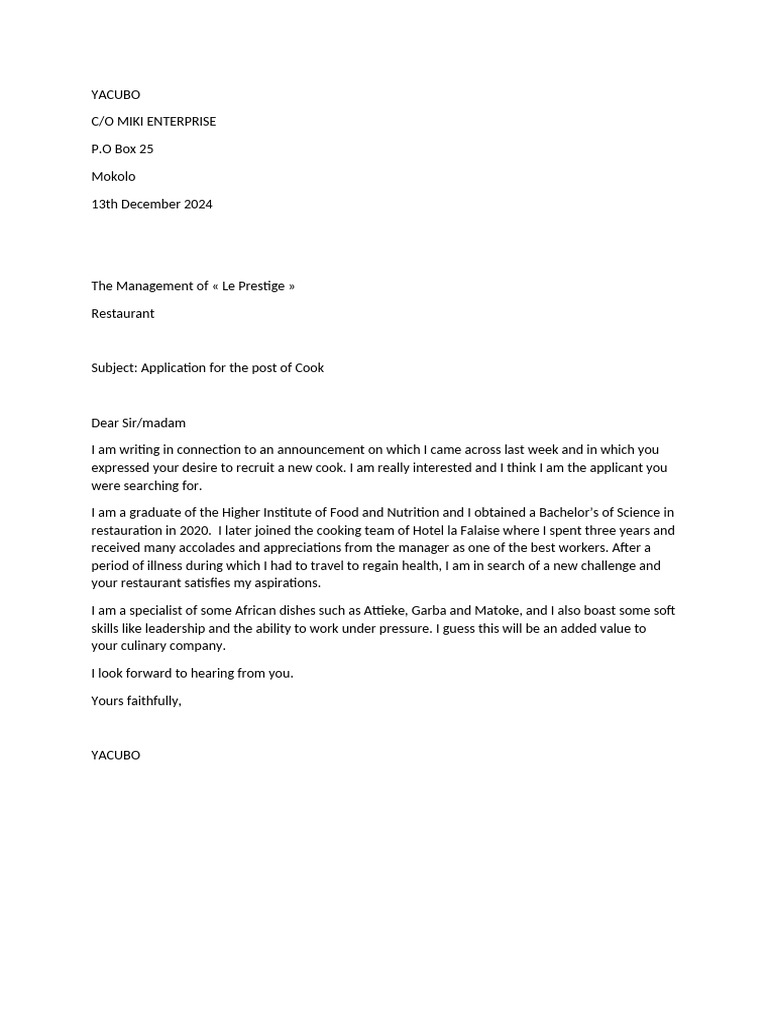 Cook Formal Letter | PDF