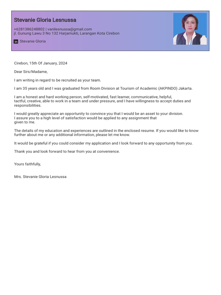 Portfolio & Cover Letter Stevanie | PDF