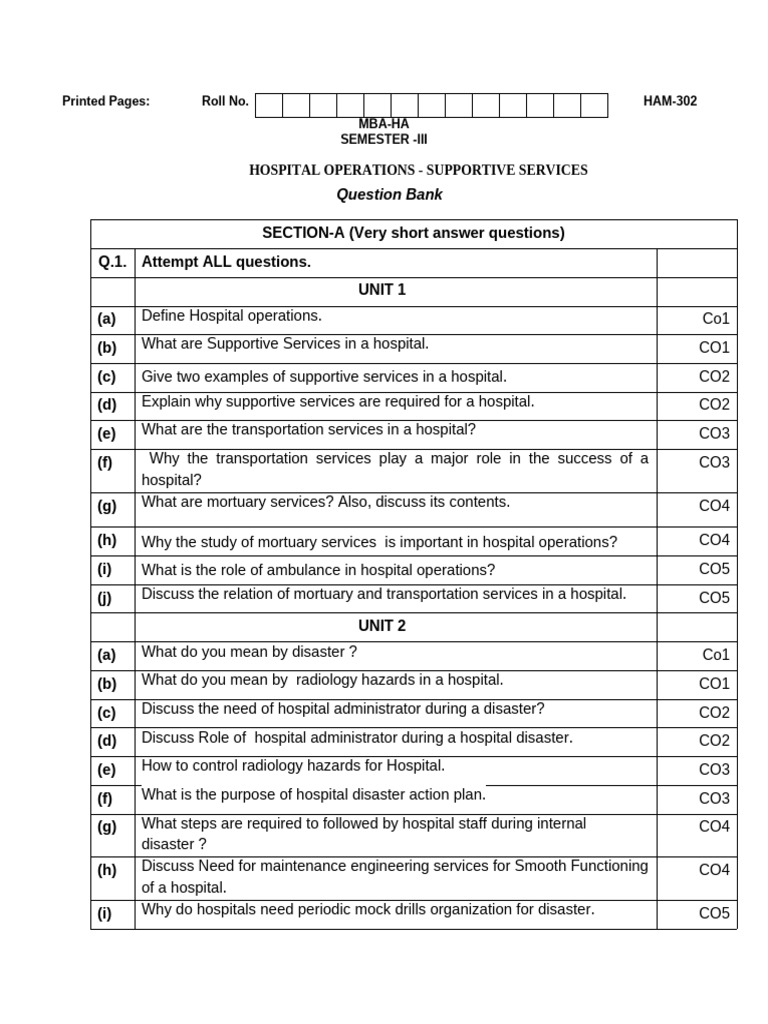 0_HAM - 302 Hospital operations Supportive services question bank | PDF ...