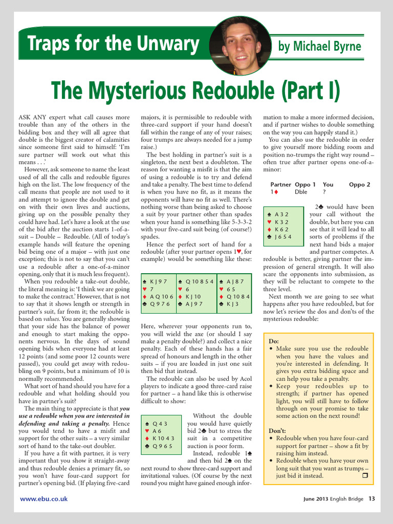 EBU - Traps For The Unwary - The Mysterious Redouble - Part 1 | PDF ...