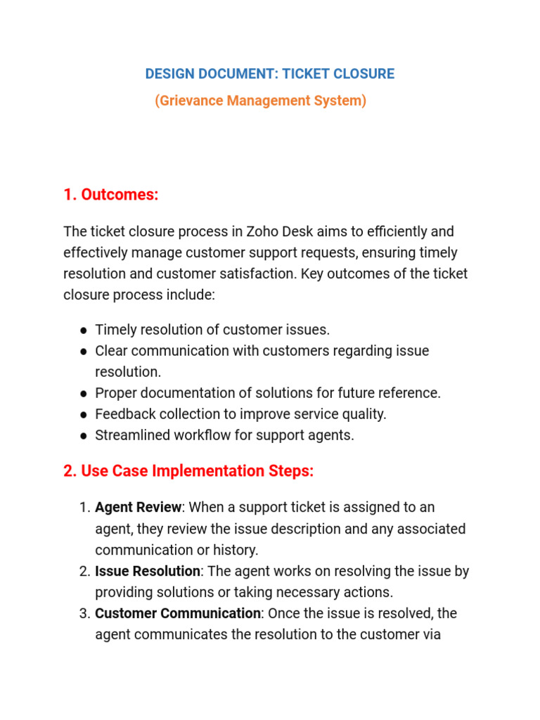 ZOHO Desk - Ticket Closure - Design Document | PDF | Business
