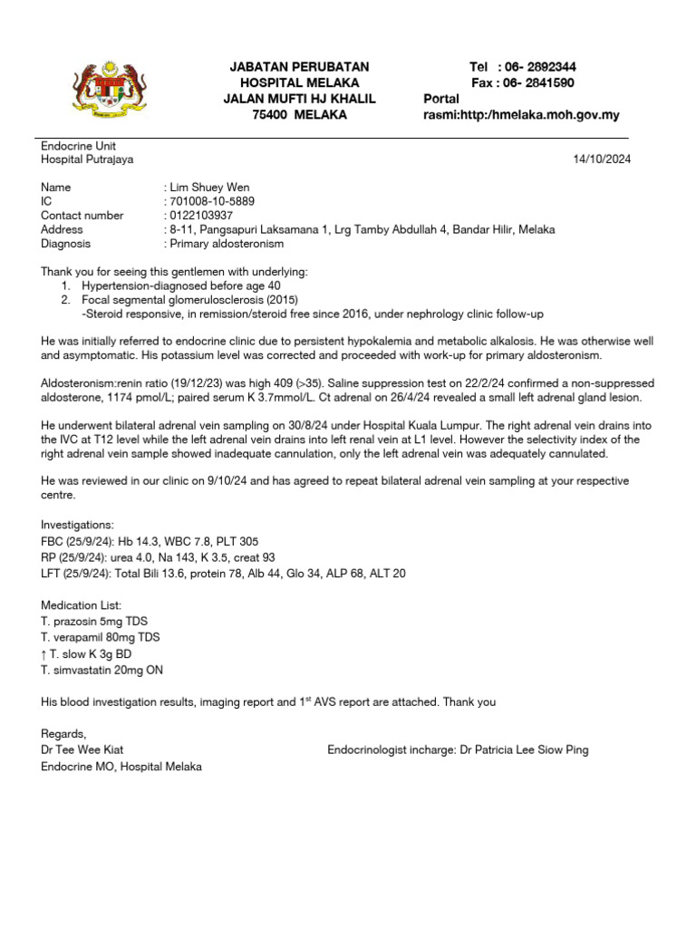 Lim Shuey Wen AVS | PDF | Adrenal Gland | Medical Specialties