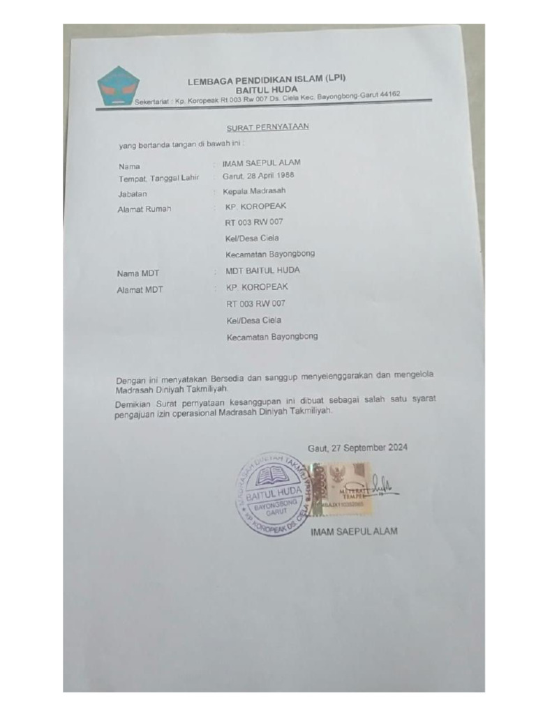 1. Surat Pernyataan Sanggup | PDF