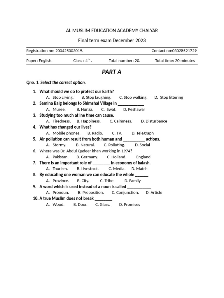 Class 4th Eng Part A | PDF
