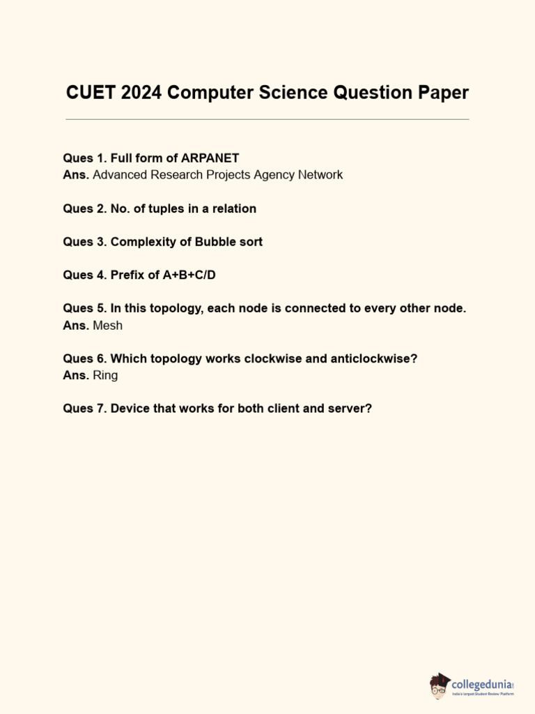 CUET 2024 Computer Science Question Paper | PDF